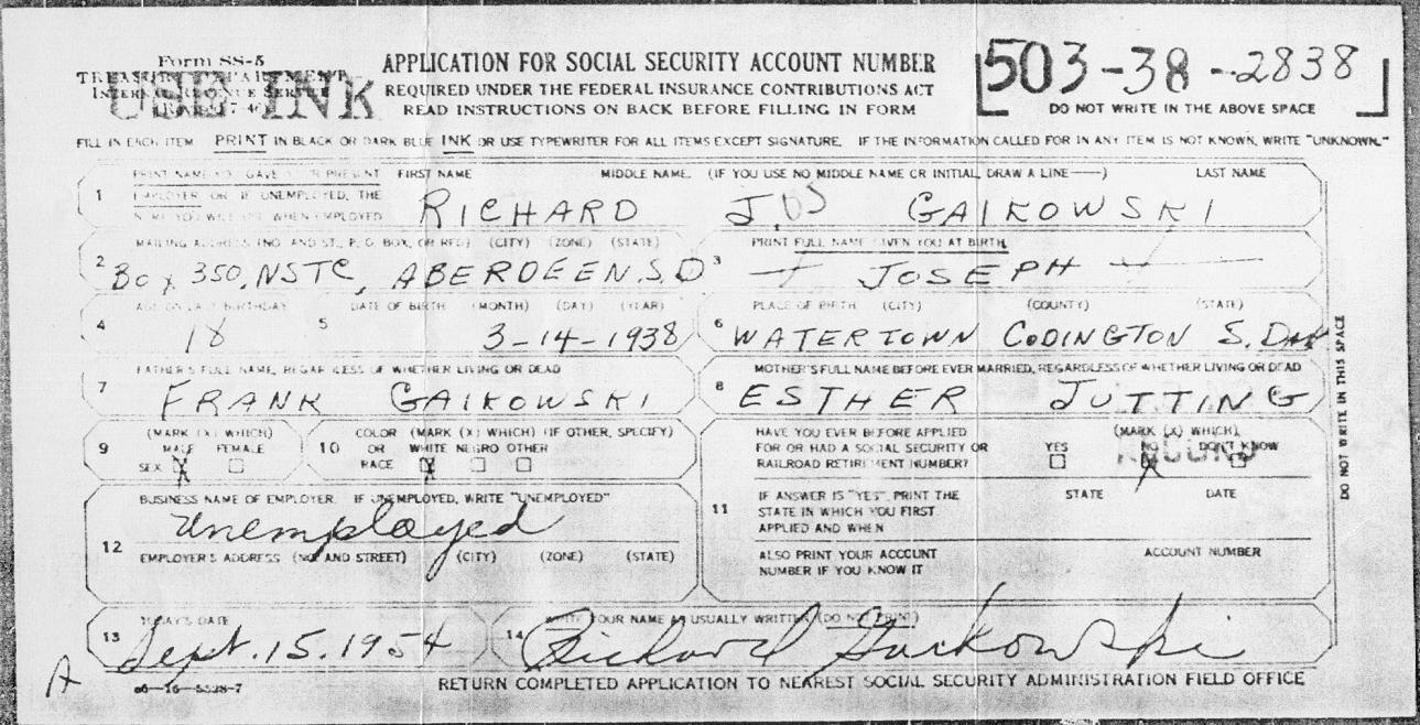 1954 Handwriting: Gyke's Social Security Application - The Zodiac ...